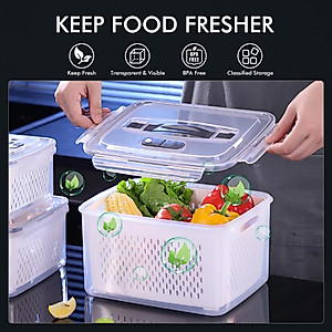 HOTEC Portable Handle Food Storage Container Setwith Lids, 5 pieces Large Fruit Containers with Removable Colander, BPA Free Gas Vent for Keep Foods Fresh