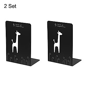 PATIKIL Bookend, 2 Set Giraffe L-Shaped Metal Desk Organizer Book Support Stand for Stationery Desktop Office Accessories, Black