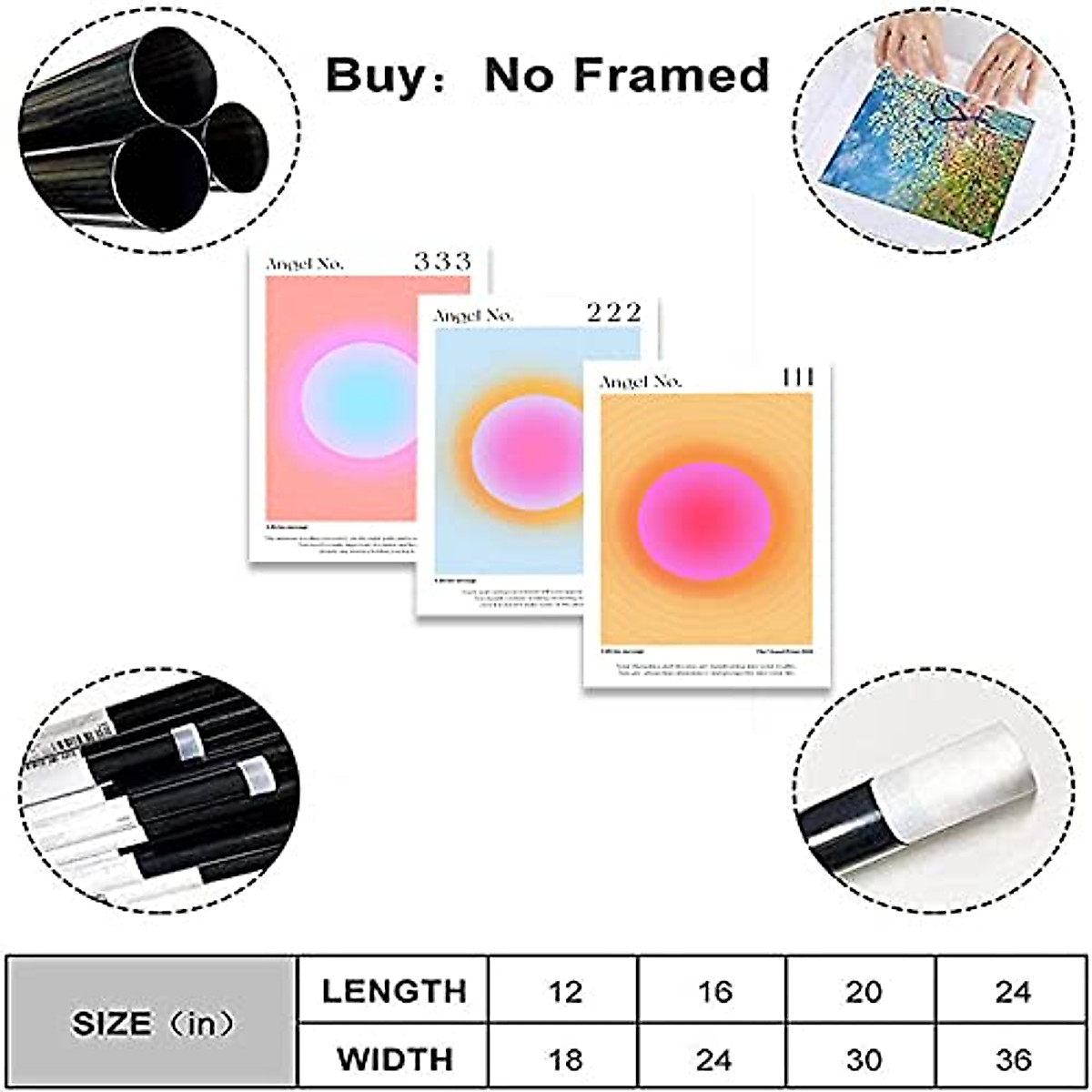 Multicolor Gradient Aura Angel Numbers Poster Sets Inspirational Quotes Room Aesthetic Canvas Wall Abstract Minimalist Art Paintings Y2k Style Room Wall Decor for Bedroom Office (B,3P 12 x 16 in Unframed)