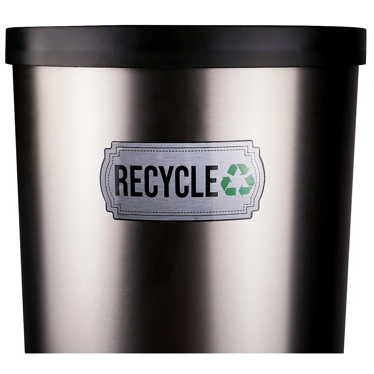 Recycle and Trash Stickers for Trash Cans - Stainless Steel Style Vinyl Recycling Bin Labels - 2 Pack - 6.5" by 3" Decals Logo - Waste Signs for Home Kitchen or Office Bins Indoor/Outdoor Use