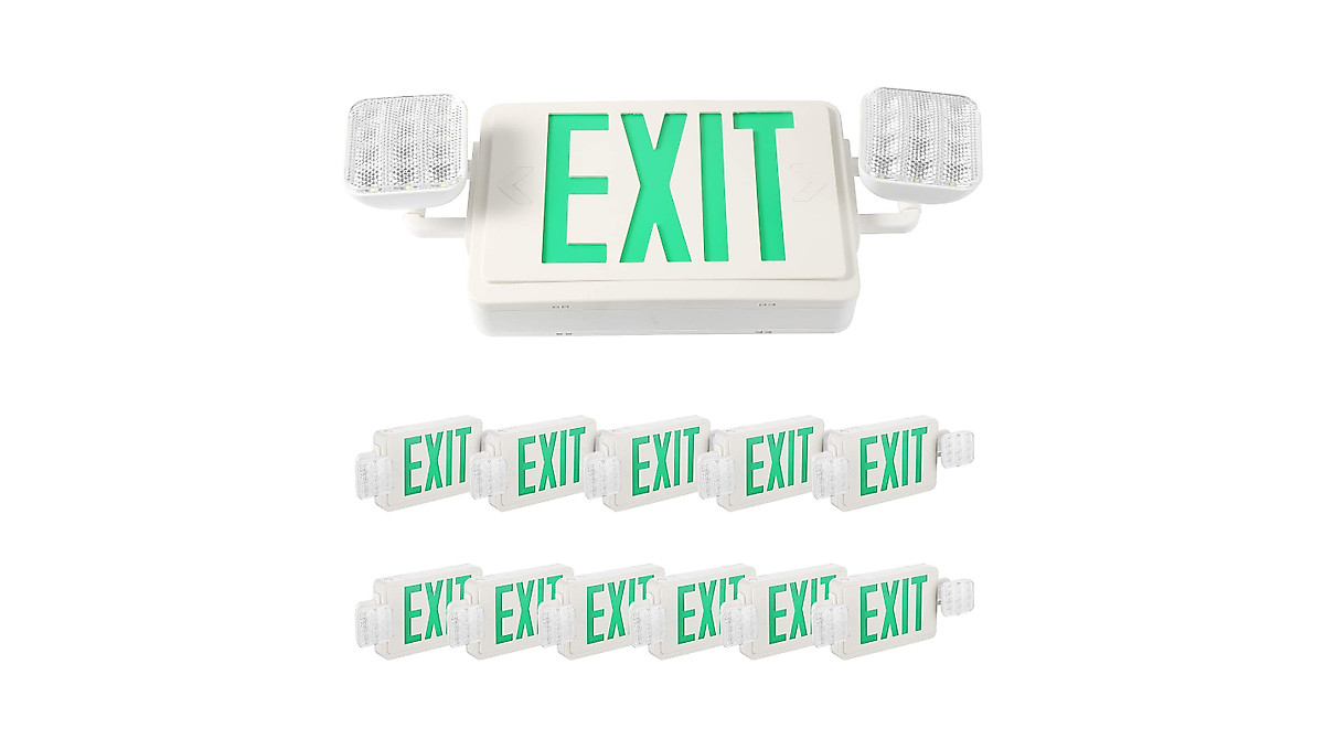 SPECTSUN Green LED Exit Sign with Emergency Lights
