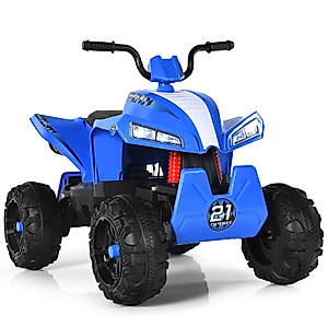 Costzon Kids ATV, 12V Battery Powered Electric Vehicle w/LED Lights, 4-Wheel Suspension, Music, Story, USB, MP3, Extended Seat, Ride on Car 4 Wheeler Quad for Boys & Girls Gift, Ride on ATV (Blue)