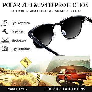 Joopin Semi Rimless All Black Sunglasses Trendy Vintage Half Frame Sun Glasses Polarized UV400 Browline Shades for Women Men (Simple Packaging)