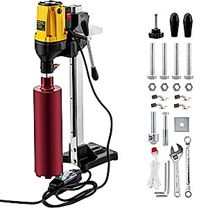 Happybuy 6 Inch/160MM Diamond Core Drilling Machine 2180W Diamond Core Drill Rig with Stand and Drill Bits,Wet Dry Core Drill Rig for Diamond Concrete Drilling Boring (Drill Bit Diameter: 4.25"/108MM)