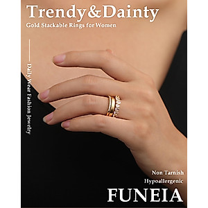 FUNEIA Stackable Gold Rings for Women Non Tarnish Trendy Dainty 14K Gold Plated Stacking Cubic Zirconia Thumb Ring Set Pack Statement Chunky Band Rings Promise Engagement Rings Size 7 8 9 10 11