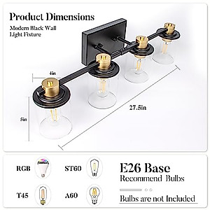 bulbeats 4-Light Gold Bathroom Light Fixtures, Bathroom Vanity Light Fixtures Over Mirror, Gold Bathroom Light Fixtures with Glass Shade for Bathroom Livingroom Kitchen Hallway Cabinet Porch…
