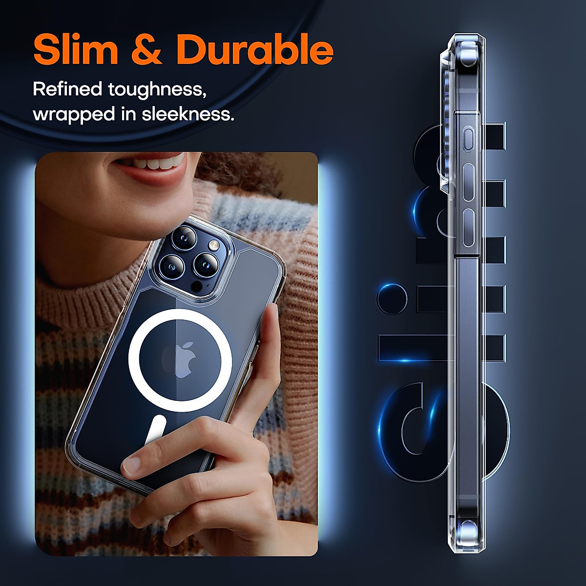 TAURI Magnetic Case for iPhone 15 Pro [Military Grade Drop Protection], Transparent Slim Fit for iPhone 15 Pro Case Mag-Safe-Clear