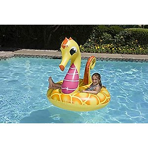 Poolmaster 48-Inch Inflatable Swimming Pool Party Float, Seahorse, Yellow