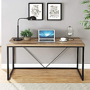 FOLUBAN Rustic Industrial Computer Desk,Wood and Metal Writing Desk, Vintage PC Table for Home Office, Oak 60 inch