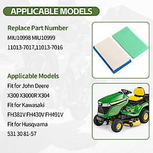 Air Filter MIU10998 with Pre Cleaner MIU10999 Compatible with John Deere X300 X3000R X304 for Kawasaki FH381V FH430V FH491V # 11013-7017 11013-7016 for Husqvarna 531 30 81-57