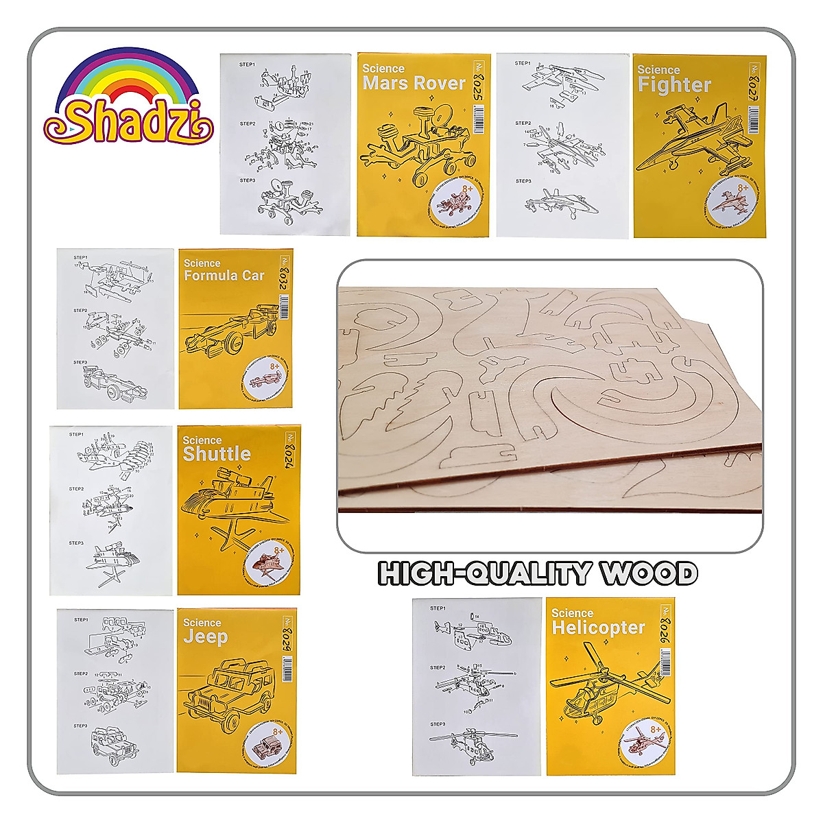 Wooden Puzzle 3D Miniature Vehicles Bundle DIY Set Wooden Model Kit 12 Pack, Model Building Craft, Puzzle toys Games for Kids and Adults