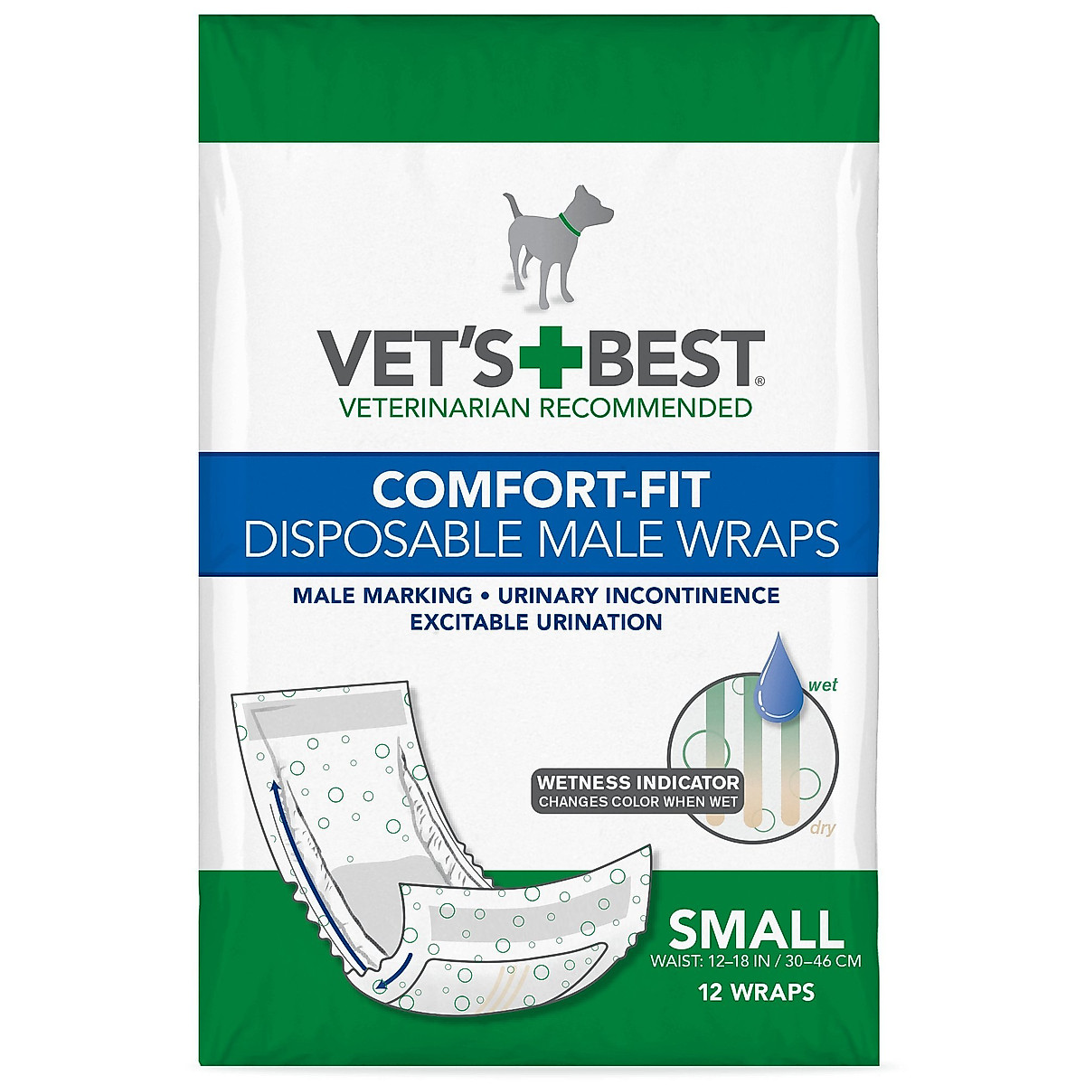 Vet’s Best Comfort Fit Disposable Male Dog Diapers | Absorbent Male Wraps with Leak Proof Fit | Small, 12 Count