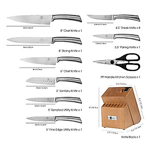 JF JAMES.F Knife Set, 17 Piece Dishwasher Safe Kitchen Knife Set with Block Super Sharp Stainless Steel Knife Sets for Kitchen with Block, Scissors & Built-in Sharpener