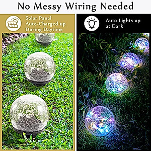 Garden Solar Lights Cracked Glass Ball Decorative Solar Globe Lights Outdoor Landscape Lights Waterproof LED Solar Patio Lights for Pathway Walkway Garden Yard Lawn Decoration (4 Pcs, 3.9 Inch)