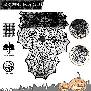 Nialnant Halloween Decoration Table Runner with 12 Pack 3D Bats, Spider Web Black Lace Table Runner for Kitchen Dinner Table, Halloween Party Decoration Indoor - 13 x 72 Inch