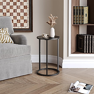 SAYGOER Small Side Table Round Glass End Table for Small Spaces Narrow Couch Night Stand Modern Bedside Table with Black Metal Frame for Bedroom Living Room, Easy Assembly