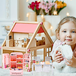 95 Pcs Dollhouse Refrigerator Mini Fridge Table Dining Car Toy with Food Set Kitchen Furniture Miniatures Party Fruits Juice Milk Desserts for Children Drink Cake Pretend Play Game Fake Ice Cubes