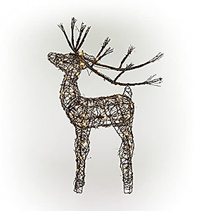 Alpine Corporation AUH164 Alpine Halogen Lights, Outdoor Plug-in Festive Holiday Décor for Yard and Garden Rattan Reindeer, Small, Brown