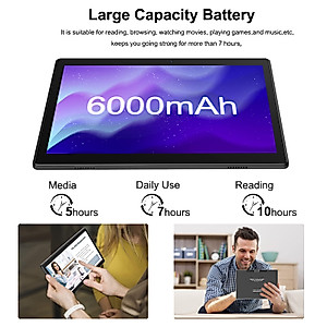 Tablet 10.1 Inch, Android Tablets, 32GB ROM 128GB Expand Storage, Octa-Core Processor, IPS HD Display, 5MP+13MP HD Dual Camera, 6000mAh Battery, WiFi, Bluetooth, GMS Certified Tablet(Black)