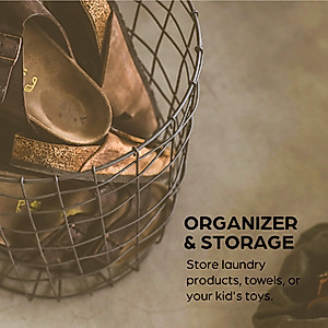 8"D x 6"W x 8"H Wire basket for blankets, kids toys, food and organized pantries. Cool designed metal round storage blanket to this round wire basket to decorate your bedroom and living room