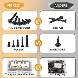 410 Stainless Steel Sheet Metal Screws Assortment Kit, #8 x 1/2'' to 1-1/2'' Assorted Modified Truss Head Black Self Tapping Screws for Metal, Plastic, Aluminum, 190Pcs Self Drilling Screws