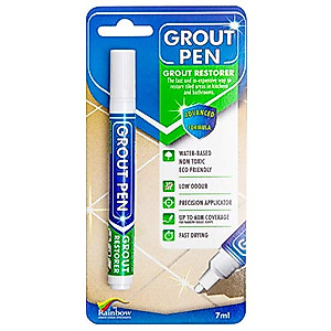 Grout Pen White Tile Paint Marker: Waterproof Grout Paint, Tile Grout Colorant and Sealer Pens - White, Narrow 5mm Tip (7mL)