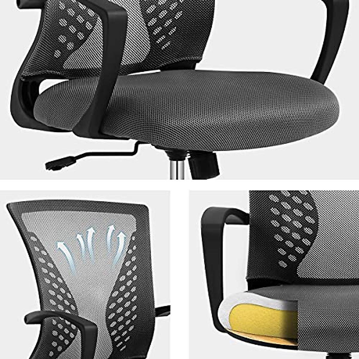 Home Office Chair Mesh Computer Chair Executive Mid Back Ergonomic Adjustable Desk Chair with Lumbar Armrest Support Modern Rolling Swivel Chair for Women&Men Adult
