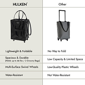 HULKEN - (Medium, Rose Gold Reusable Grocery Bag On Wheels, Shopping Trolley, Lightweight, Carries Up To 66 lb, Folds Flat, Unbreakable Handles