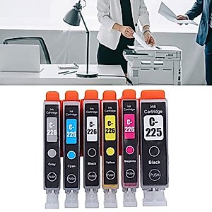 225-226 Ink Cartridge, Output Large Capacity Colorful Cartridge Combo Pack, for PIXMA IX6520 IP4820 IP4920 (BK BK C M Y GY 6 Colors)