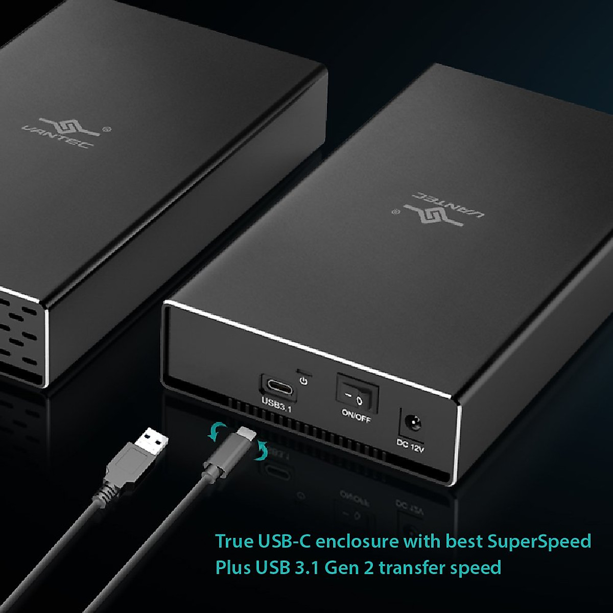 Vantec NST-371C31-BK NexStar Gx USB 3.1 Gen 2 Type-C 3.5" Sata HDD/SSD Enclosure, Comes with C to C and C to A Cable, Aluminum Casing, Black