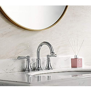 TimeArrow Chrome Two Handle 8 inch Widespread Bathroom Sink Faucet 3 Holes with Pop-Up Drain, High Arc Modern Bathroom Vanity Faucet with Brass 360° Swivel Spout,TAF830Y-CP