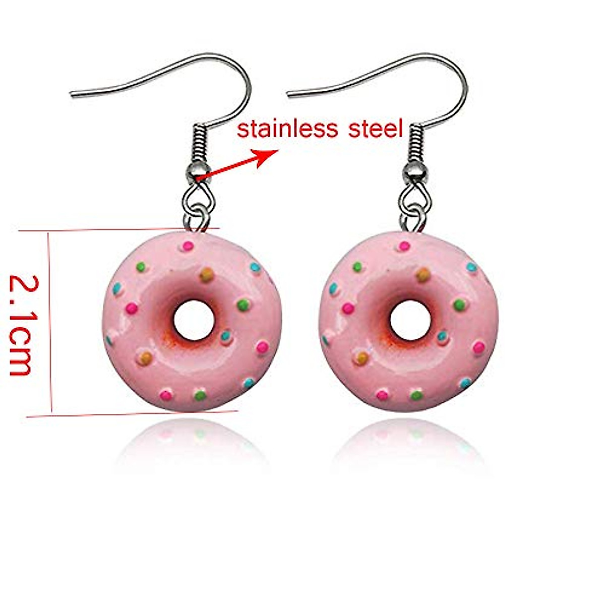 RUIZHEN Colorful Cartoon Best Friend Sweet Donut Dangle Earrings (pink)