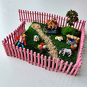 Mini Fence, 31" Long, 2" High, Miniature Fence for Crafts, Halloween Fencing, Picket Fence Panels, Fairy Garden Accessories Outdoor, Haunted House Figurine, Halloween Village, 1 Pack, Pink