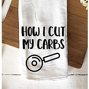Handmade Funny Kitchen Towel - Funny Kitchen Puns Hand Towel for Pizza Lovers How I Cut My Carbs - 28x28 Inch Perfect for Chef Housewarming Christmas Mother's Day Birthday Gift (How I Cut My Carbs)