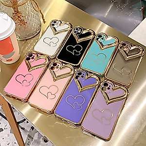 BANAILOA Sparkle iPhone 11 Cute Case,Luxury Plating 3D Love Hearts Case Camera Cover Protective Soft TPU Girly Black Gold Case Designed for iPhone 11-6.1 inch (Black)