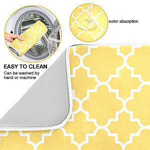 SUABO Yellow Geometric Lattice Dish Drying Mat for Kitchen, 18x24 Inch Microfiber Mat Absorbent Reversible