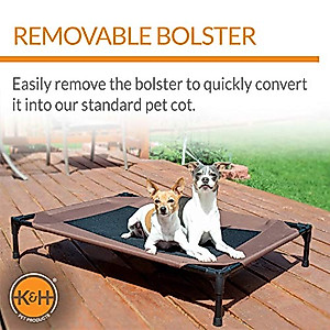 K&H Pet Products Original Bolster Pet Cot Outdoor Elevated Dog Cot Bed w/ Removable Bolsters - Chocolate/Black Mesh, Large 30 X 42 X 7 Inches