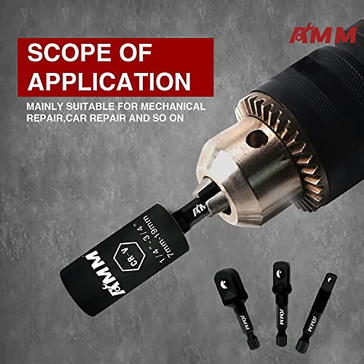 AMM Power Drill Sockets Adapter Sets,3-Piece Hex Shank Impact Driver Socket Adapter, Socket to Drill 1/4" 3/8" 1/2" Adapter
