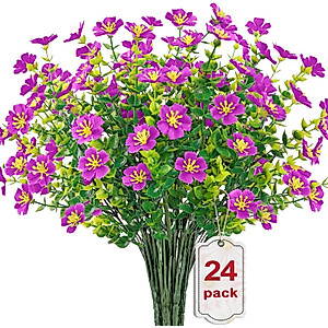 20 Bundles Artificial Flowers for Outdoors UV Resistant Artificial Plants Flowers No Fade Faux Plastic Flowers for Garden Porch Patio Office Window Box Table Home Decorations(Rose Red)