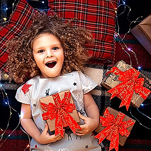 50 Yards Merry Christmas Wired Ribbon 2.5 Inch Wide, Christmas Velvet Candy Wrapping Ribbon, Gold Trim Wrapping Ribbon Roll for Christmas Party Gift Decoration Craft Wreath Bow Making (Red)