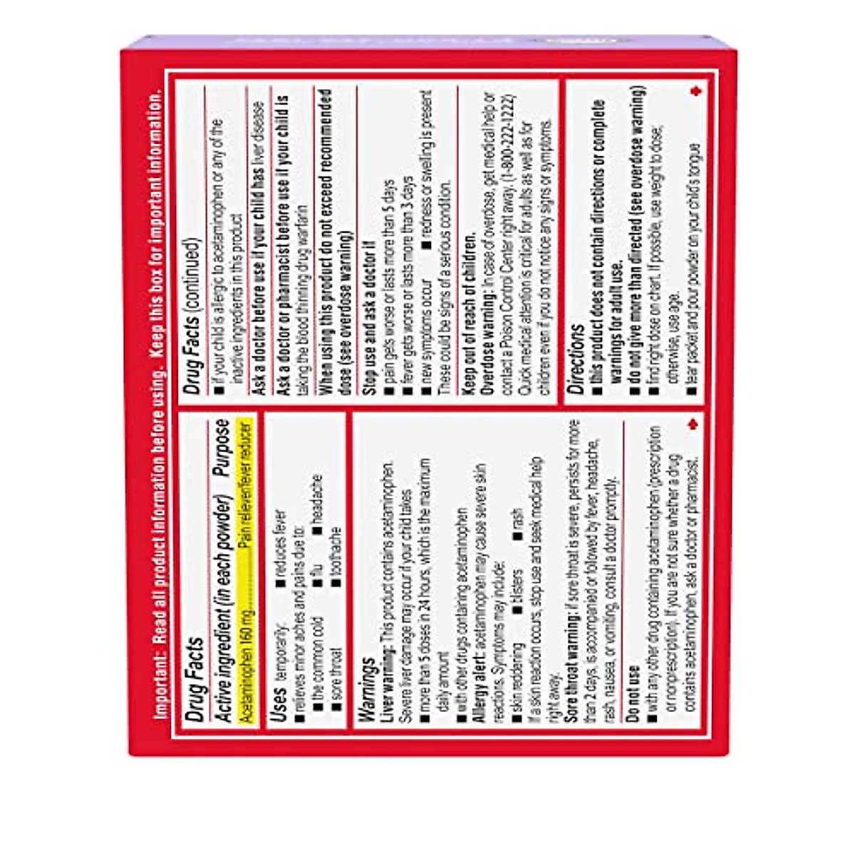 Tylenol Children's Dissolve Powder Packets with 160 mg Acetaminophen, Wild Berry, 18 ct