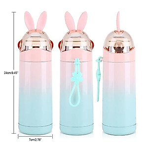 Fdit 350ML Cute Rabbit Cartoon Kids Vacuum Insulated Mug Stainless Steel Hot Water Bottle Travel Mug(Pink + Green)