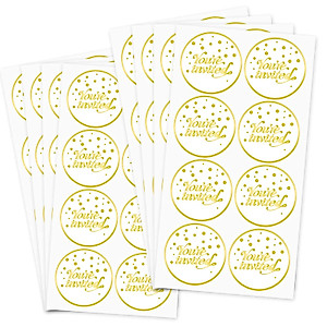 Gold Round You are Invited Stickers,Wedding Stickers for Envelopes,Save The Date Label,2 Inch Invitation Card Envelope Seals,Please Join Us Stickers for Envelopes160 Pcs Per Pack.