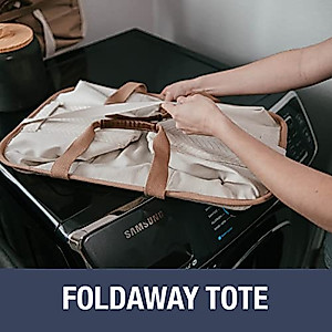 CleverMade Collapsible Laundry Basket, Premium Large Foldable Clothes Hamper, Laundry Tote Carry All Bin XL Pop-Up Caddy with Handles, 2 Pack, Cream Herringbone