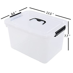 Yesdate 4 Pack 10.5 Quart Plactic Storage Latch Bin, Lidded Box with Black Handle, Clear