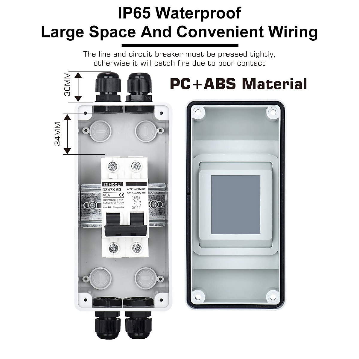 DIHOOL 40 Amp Circuit Breaker Box, Solar Panel Disconnet Switch, DC Miniature Circuit Breaker
