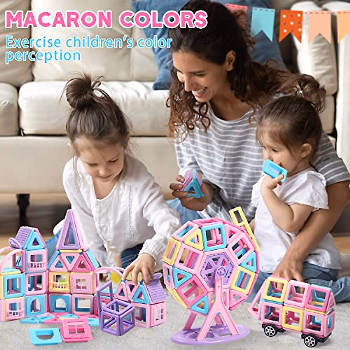 Magnetic Tiles for 3 4 5 6 7 8+ Year Old Boys Girls Magnetic Blocks Building Set for Kids Ages 3-6, Creativity and Educational Construction Toys for Toddlers 3-5 Christmas Birthday Gifts Toys-117PCS