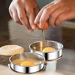 Catcan 6 Pieces English Muffin Rings, 3.15 Inch Stainless Steel Crumpet Ring Double Rolled Tart Ring Nonstick Metal Round Ring Molds with Silicone Oil Brush