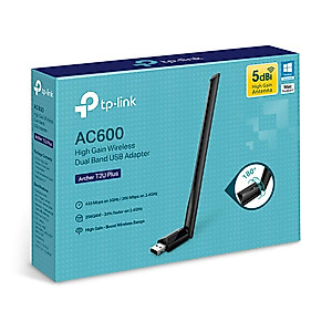 TP-Link Archer T2U Plus AC600 High Gain Dualband USB WLAN Adapter with 5dBi Antenna (up to 433 Mbit/s to 5GHz and 200 Mbit/s to 2.4GHz, Compatible with Windows 10/8.1/8/7 / XP and Mac OS X)