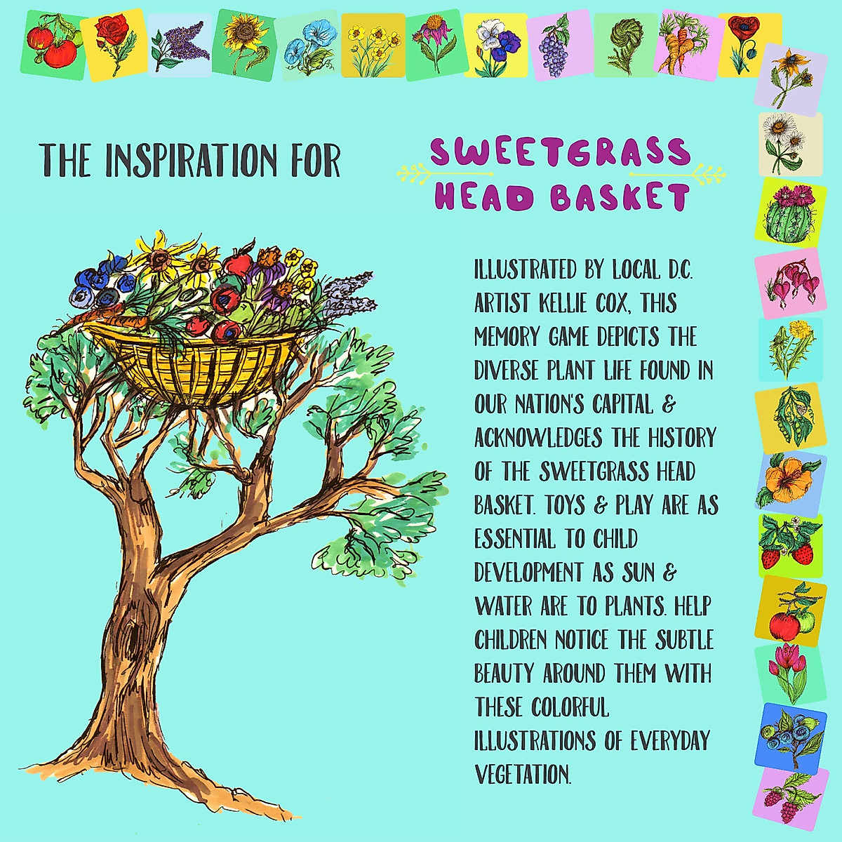 Upbounders Little Likes Kids - Sweetgrass Head Basket - Memory Montessori Games for Toddlers Kids, 24 Matching Flower Card Pairs, Preschool Garden Toy, Ages 3-5